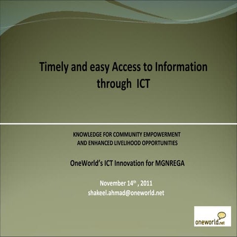OneWorld's ICT Innovation for MGNREGA | PPT