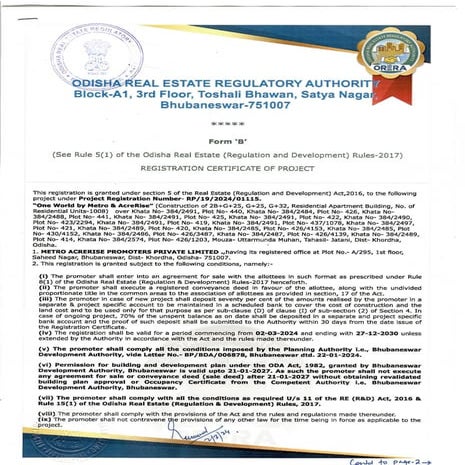 Orera Odisha RERA is a body corporate having perpetual succession and a ...
