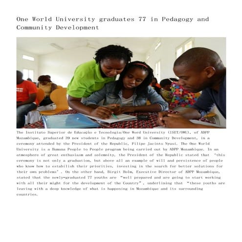 One world university graduates 77 in Pedagogy and community development ...