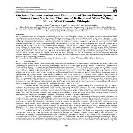 On farm demonstration and evaluation of sweet potato varieties | PDF