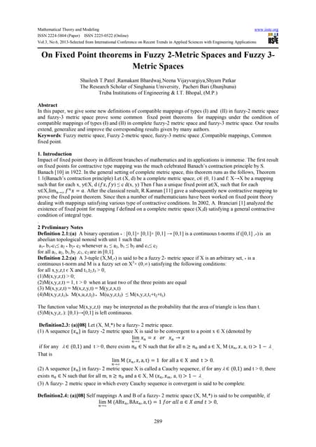 On Fixed Point Theorems In Fuzzy 2 Metric Spaces And Fuzzy 3 Metric Spaces Pdf
