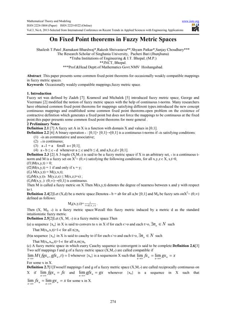 On Fixed Point Theorems In Fuzzy Metric Spaces Pdf Programming Languages Computing