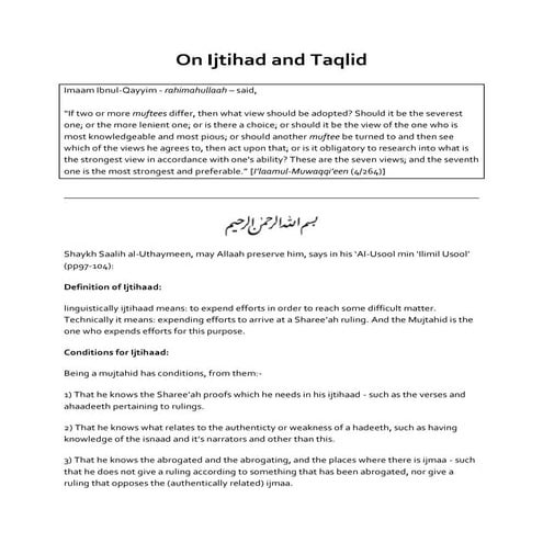 On ijtihad and taqlid | PDF | Islam | Religion & Spirituality