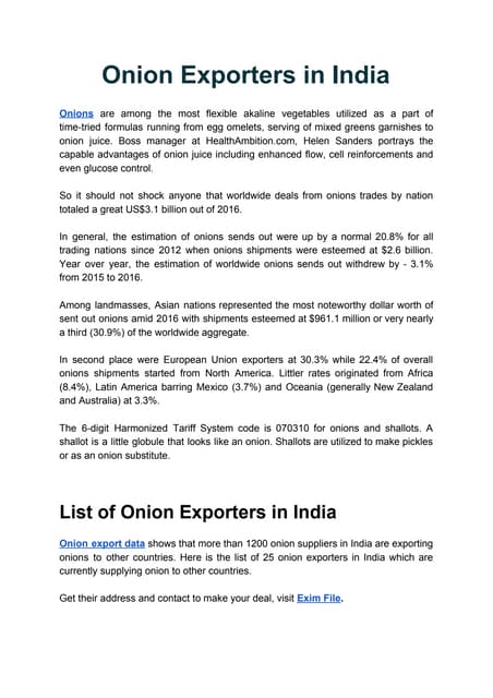 Import and export of onions | PPTX | Agriculture | Industries
