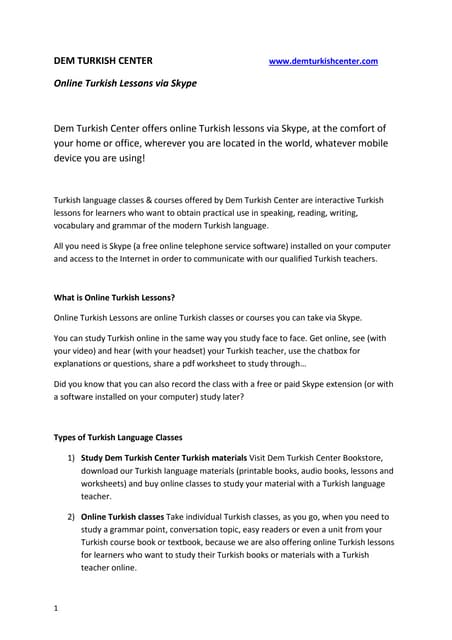 Turkish Language Lessons Books Worksheets | PPTX | College Education ...