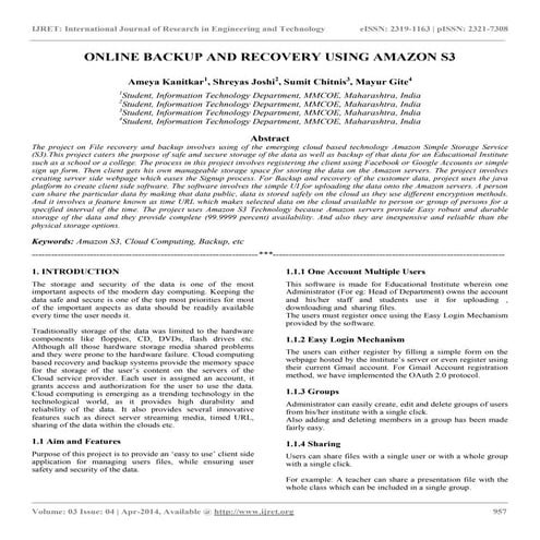 Online backup and recovery using amazon s3 | PDF