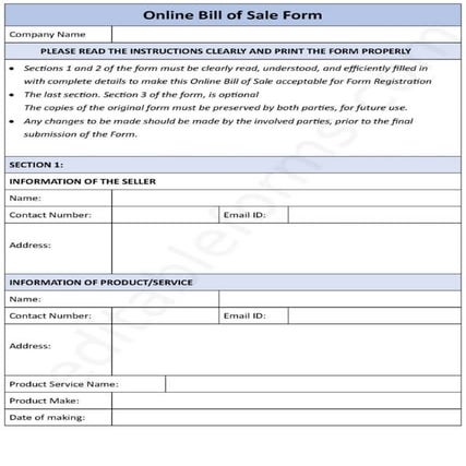 Online Bill of Sale Fillable PDF Form Templates | PDF