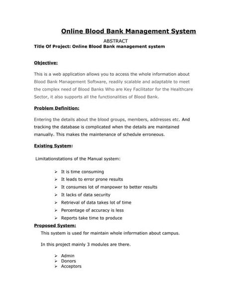 Blood Bank Management System (including UML diagrams) Blood Bank Management System (including UML diagrams)