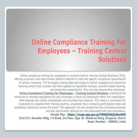 Employees Compliance Training Online – Training Central Solutions | PPTX