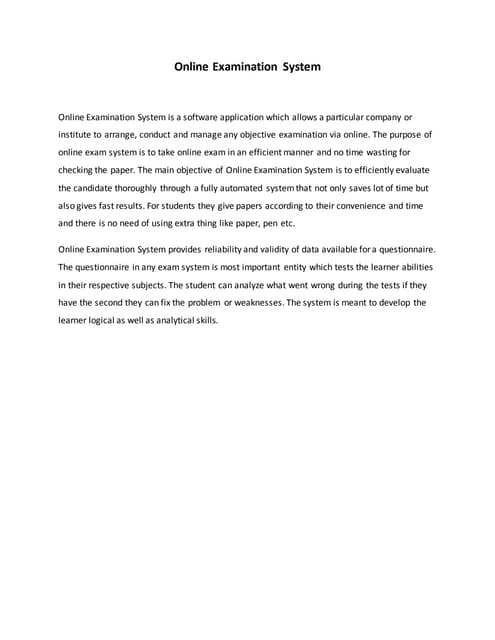 Online Examination System Project report | PDF