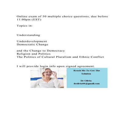 Online exam of 50 multiple choice questions, due before 1100pm (EST.docx