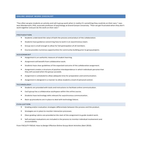 Online group work checklist | PDF