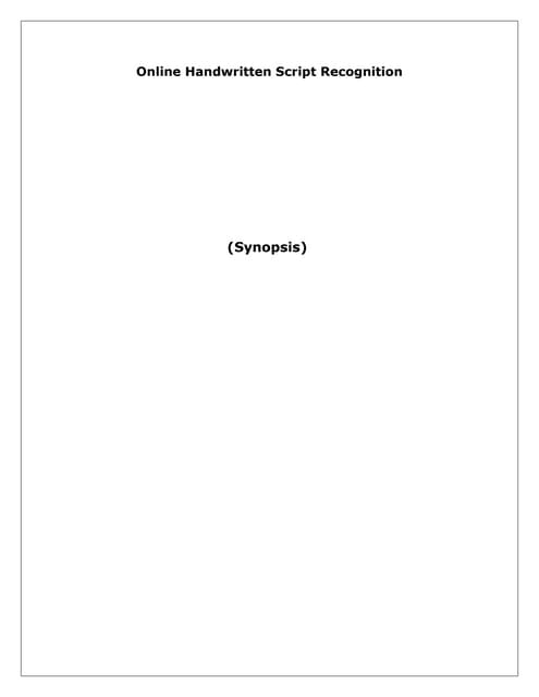 Online Handwritten Script Recognition Synopsis Doc Desktop Publishing Computer Software