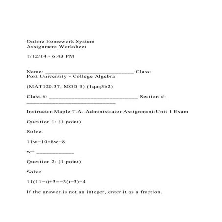 Online Homework SystemAssignment Worksheet11214 - 643.docx