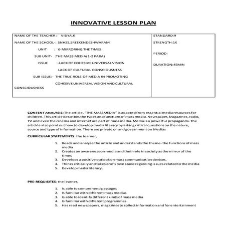 Online innovative lesson plan | DOCX