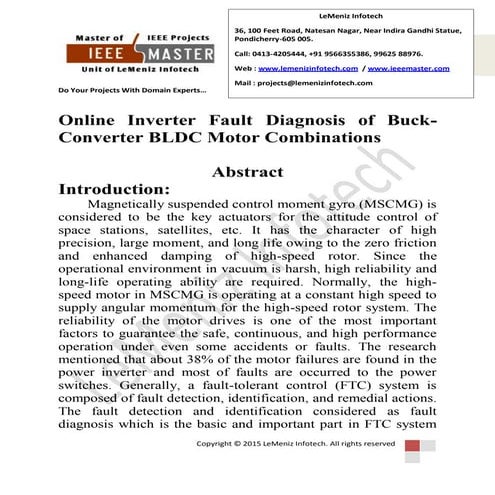 Online inverter fault diagnosis of buck converter bldc motor combinations | PDF | Internet of ...