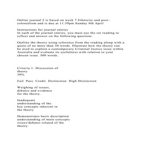 Online journal 2 is based on week 7 Ethnicity and post-colonialism.docx