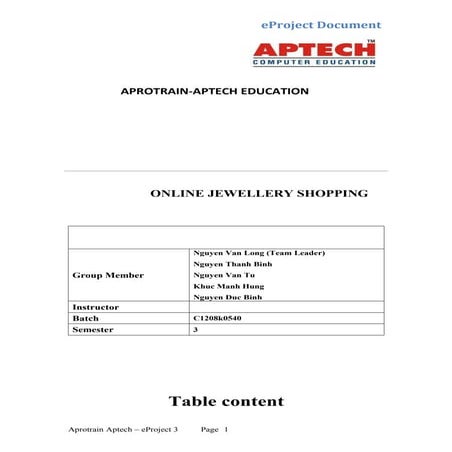 Báo cáo Eproject 3 Aptech Online jwelleryshopping | DOC