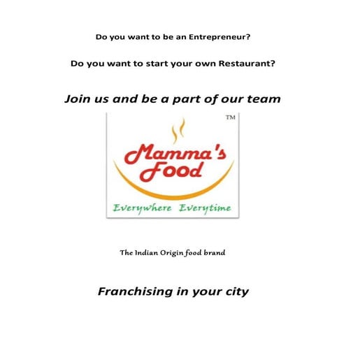 Mamma's Food (Restaurant) Franchise Project | DOCX