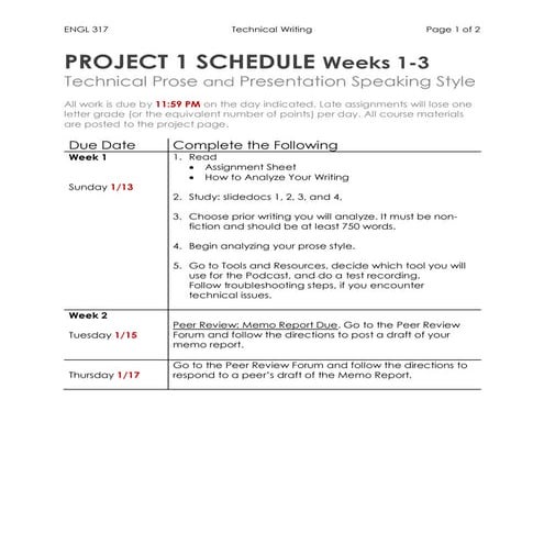 Online project1 schedule_engl317_spring2019 | PDF