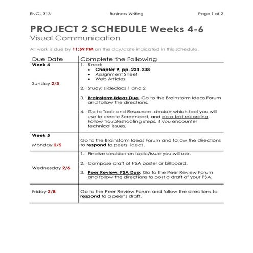 OnlineProject2_Schedule_Engl313_Spring2019 | PDF