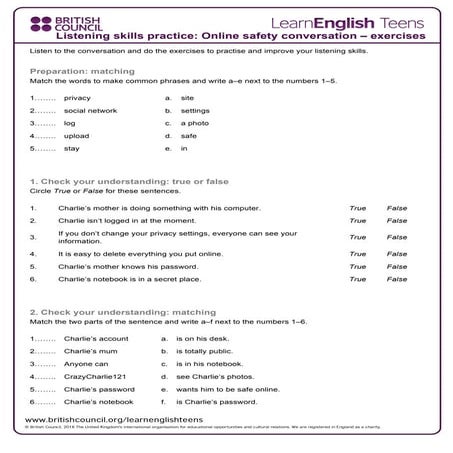 Online safety conversation_-_exercises | PDF
