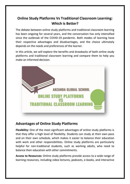 The Pros and Cons of Online Learning vs Traditional Classroom Learning | PPTX