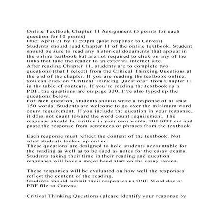 Online Textbook Chapter 11 Assignment (5 points for each question .docx