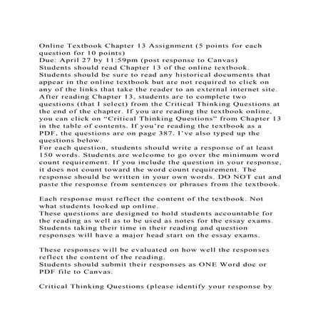 Online Textbook Chapter 13 Assignment (5 points for each question .docx