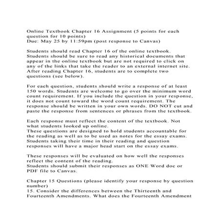 Online Textbook Chapter 16 Assignment (5 points for each question .docx