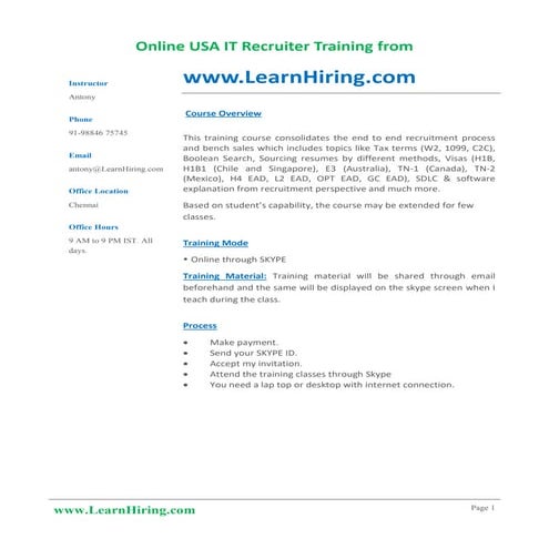 Online usa recruitment training syllabus | PDF