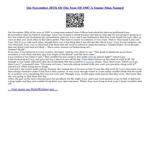 On November 20Th Of The Year Of 1987 A Young Man Named | PDF