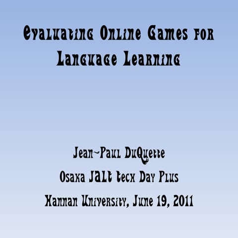 On recommending online games for language learning | PPT