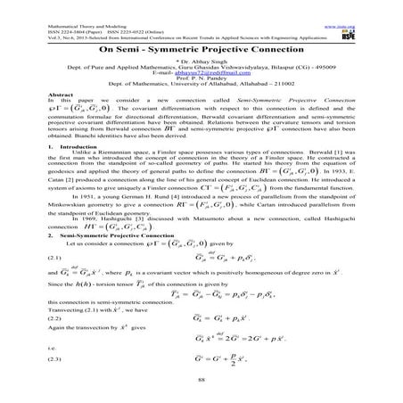 On Semi Symmetric Projective Connection Pdf