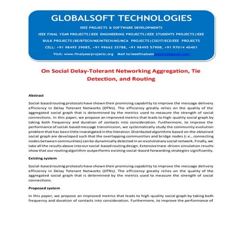 IEEE 2014 JAVA PARALLEL DISTRIBUTED PROJECTS On social delay tolerant networking aggregation ...
