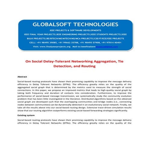 IEEE 2014 DOTNET PARALLEL DISTRIBUTED PROJECTS On social delay tolerant networking aggregation ...