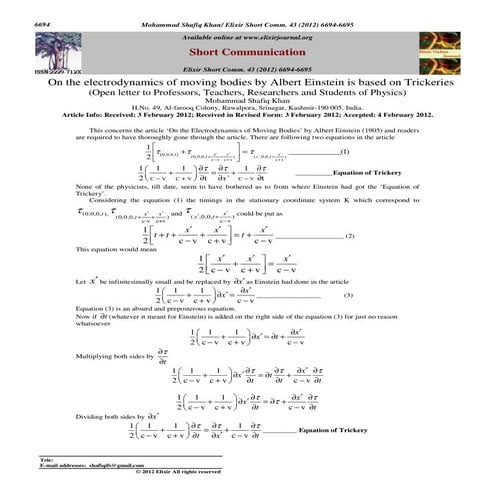 'On the Electrodynamics of Moving Bodies' by Albert Einstein is Based ...