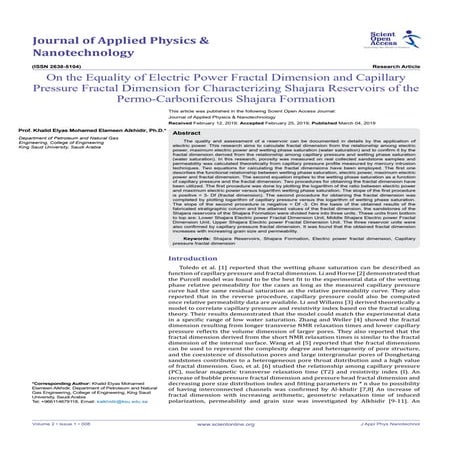 On the equality of electric power fractal dimension and capillary pressure fractal dimension for ...