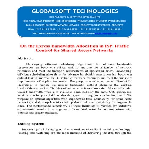 2014 Ieee Java Networking Project On The Excess Bandwidth Allocation In