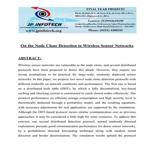 On The Node Clone Detection In Wireless Sensor Networks Pdf
