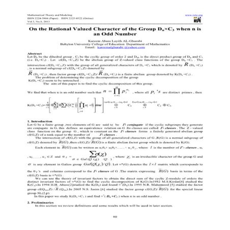 On the rational valued character of the group dn×c3 when n is an odd ...