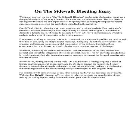 On The Sidewalk Bleeding Essay. ON THE SIDEWALK BLEEDING by Evan Hunter ...