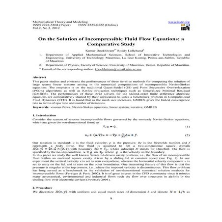 On The Solution Of Incompressible Fluid Flow Equations Pdf