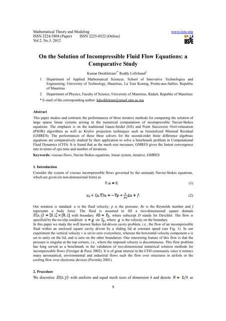 On The Solution Of Incompressible Fluid Flow Equations Pdf