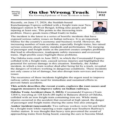 On the Wrong Track | Recent Increasing Train Accidents in India | News | PDF