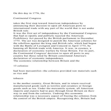 On this day in 1776, theContinental Congresstakes the first .docx
