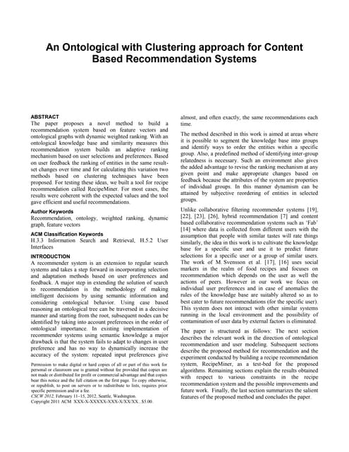 Ontological And Clustering Approach For Content Based Recommendation Systems Pdf