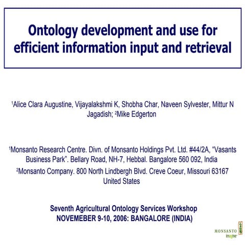 Ontology Development And Use For Efficient Information Input And Retrieval Ppt