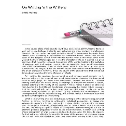 On Writing 'n the Writers - A Critcal Appraisal | PDF