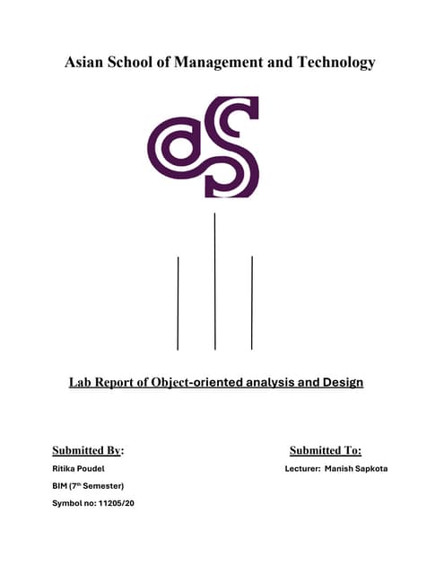 Object Oriented Analysis And Design Report Pdf